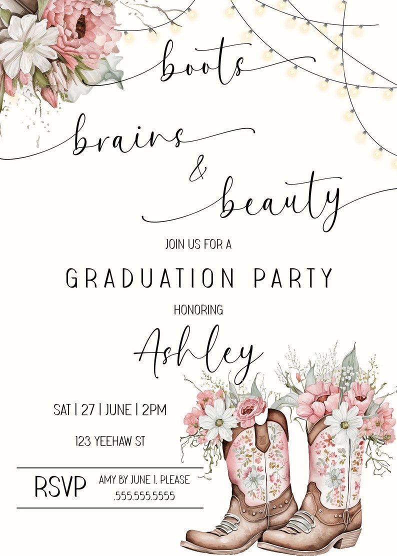 Girl Western Invitation for Graduation Country Graduation Party Pink ...