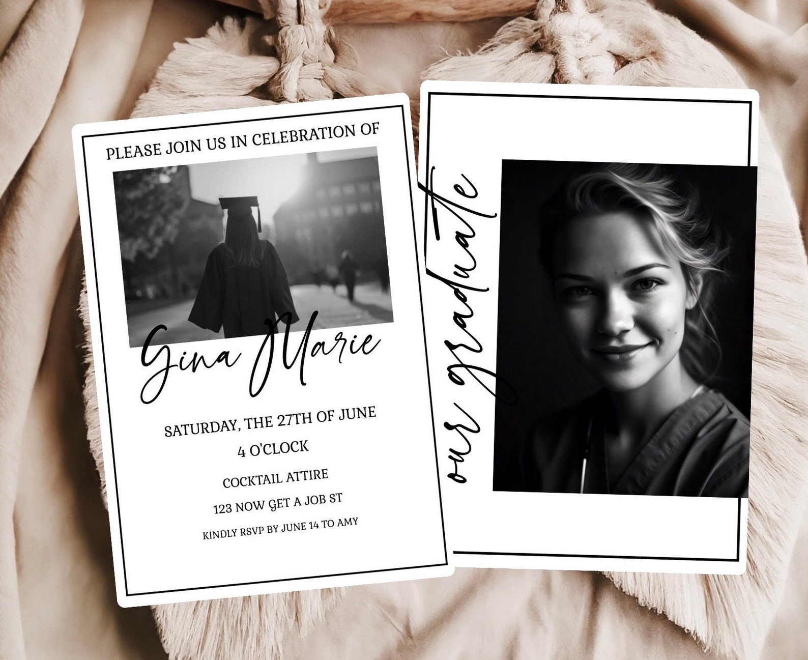 Minimalist Grad Announcement Photo Invitation Template Black and White ...