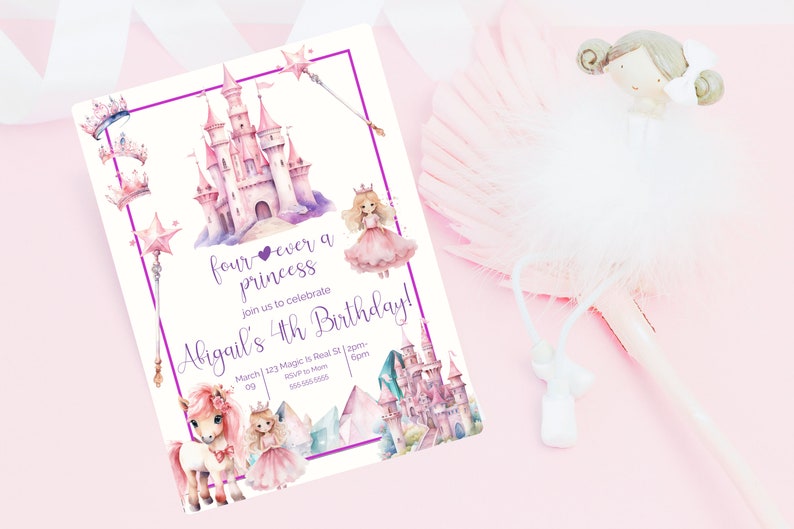 Four Ever Princess Birthday Invitation 4th Birthday Invite Princess ...