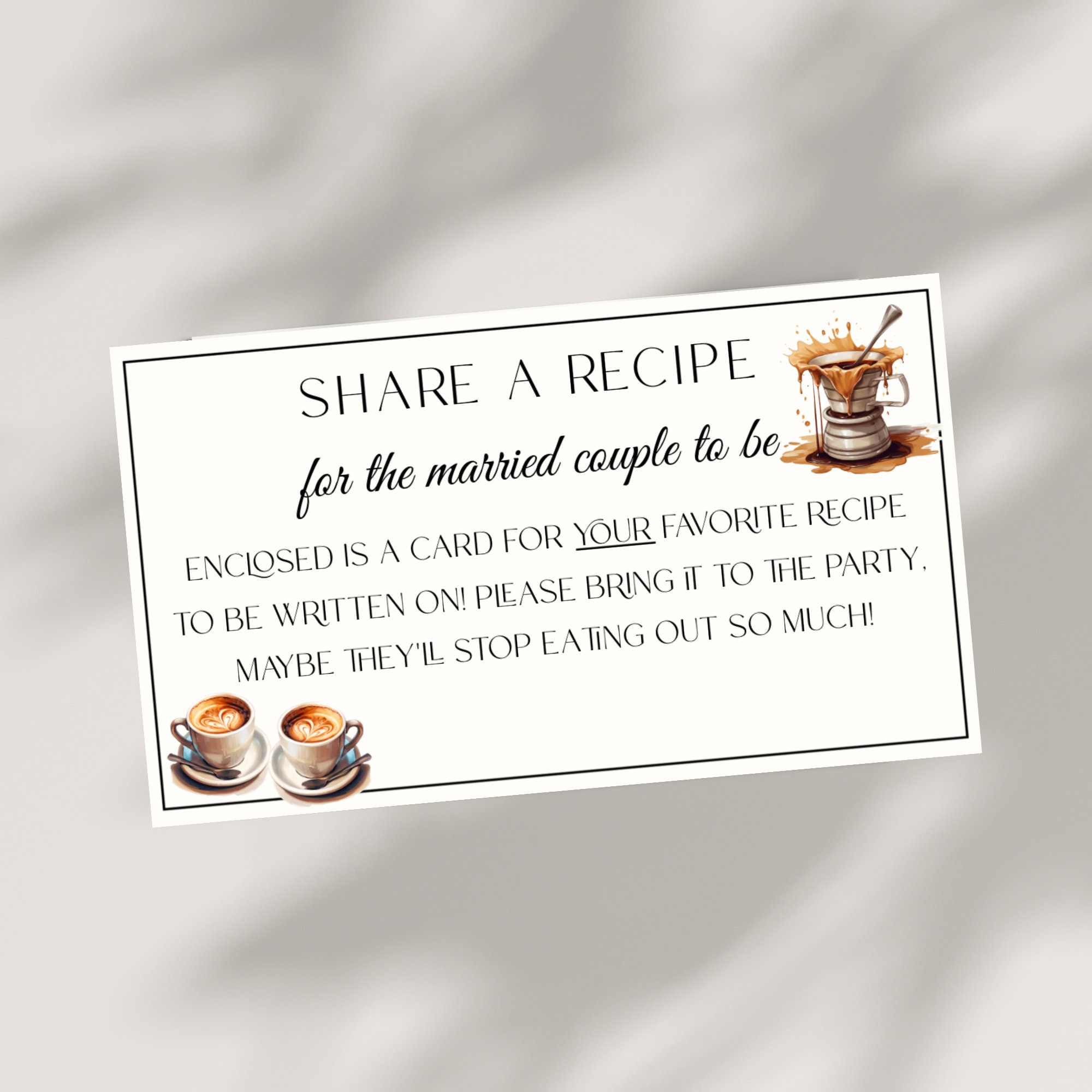 Love is Brewing Coffee Theme Couples Bridal Shower Recipe Request Card ...