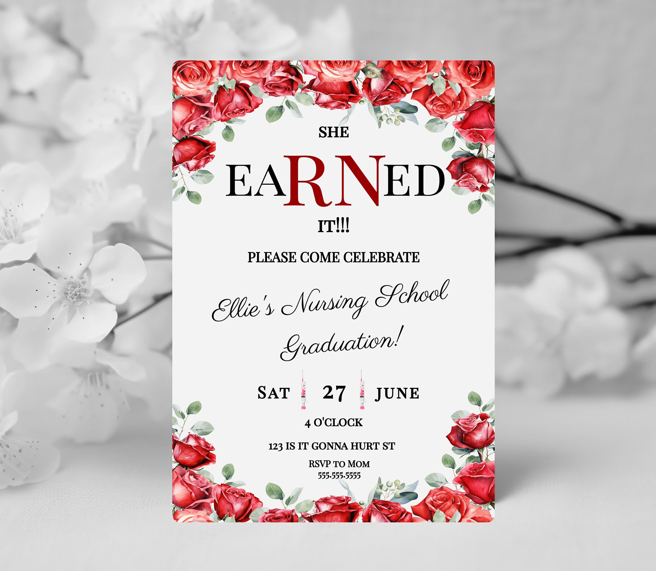 RN Graduation Invitation Template- Nursing Graduation Announcements ...
