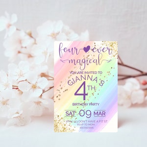 Four Ever Magical- Fourever Magical Invitation- Girl's 4th Birthday ...