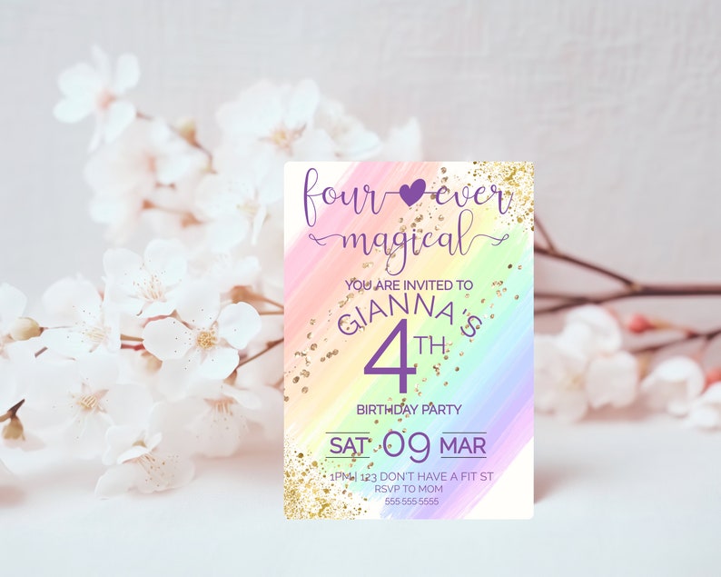 Four Ever Magical- Fourever Magical Invitation- Girl's 4th Birthday ...