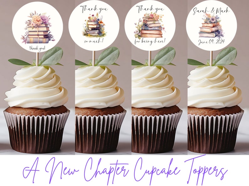 A New Chapter Book Theme Floral Bridal Shower Cupcake Toppers Storybook ...