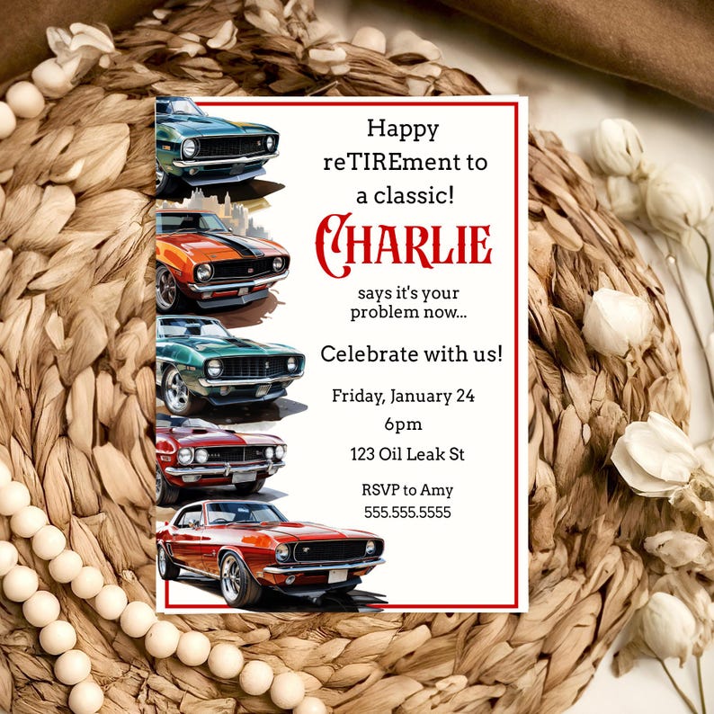 Mechanic Retirement Party Invitation Classic Muscle Car Farewell Party ...