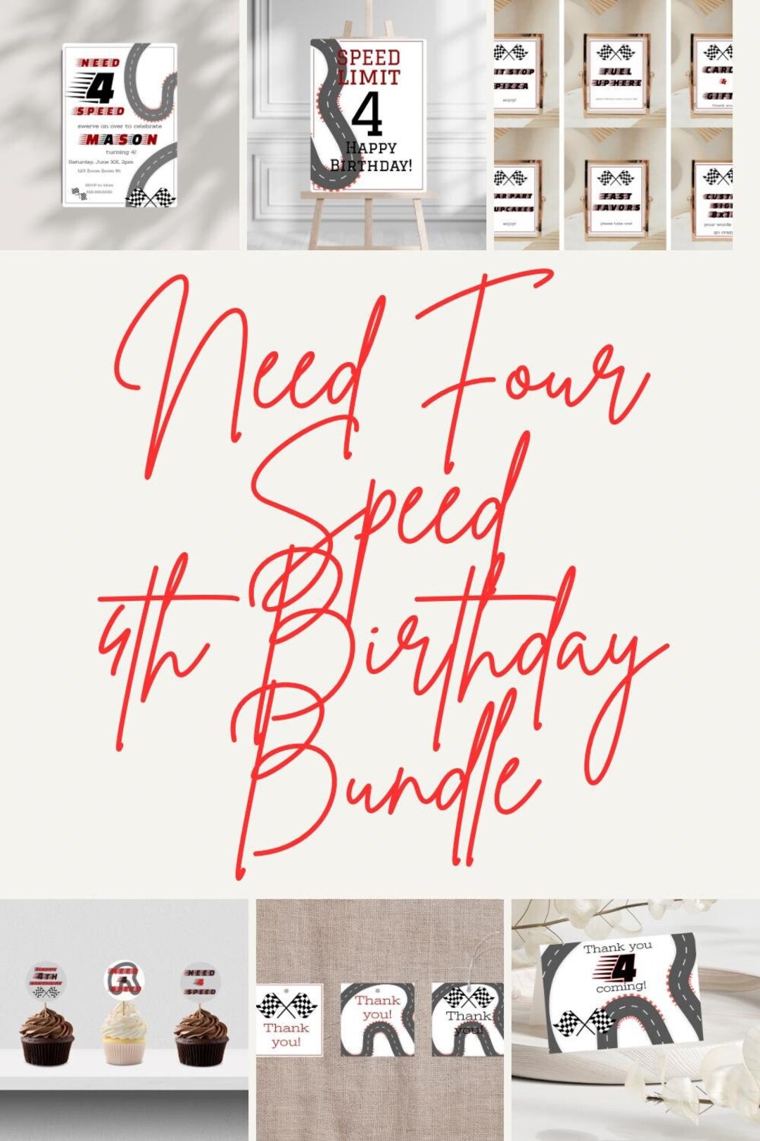 Need Four Speed 4th Birthday Bundle Racecar Party Decor- Need 4 Speed ...