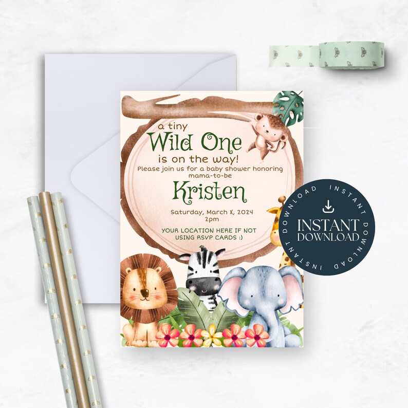 A Little Wild One Jungle Baby Shower Invitation- Safari Baby Shower ...
