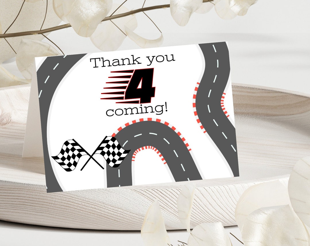 Need Four Speed Birthday Thank You Card- Race Car Birthday Thank You ...