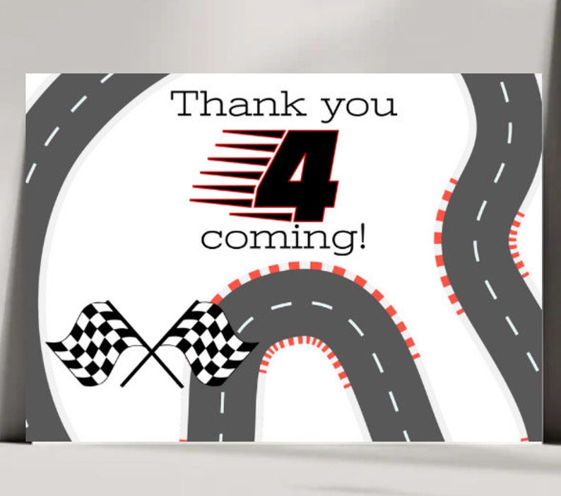Need Four Speed Birthday Thank You Card- Race Car Birthday Thank You ...
