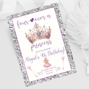 Forever A Princess Invitation- Four Ever Princess Birthday- 4th ...