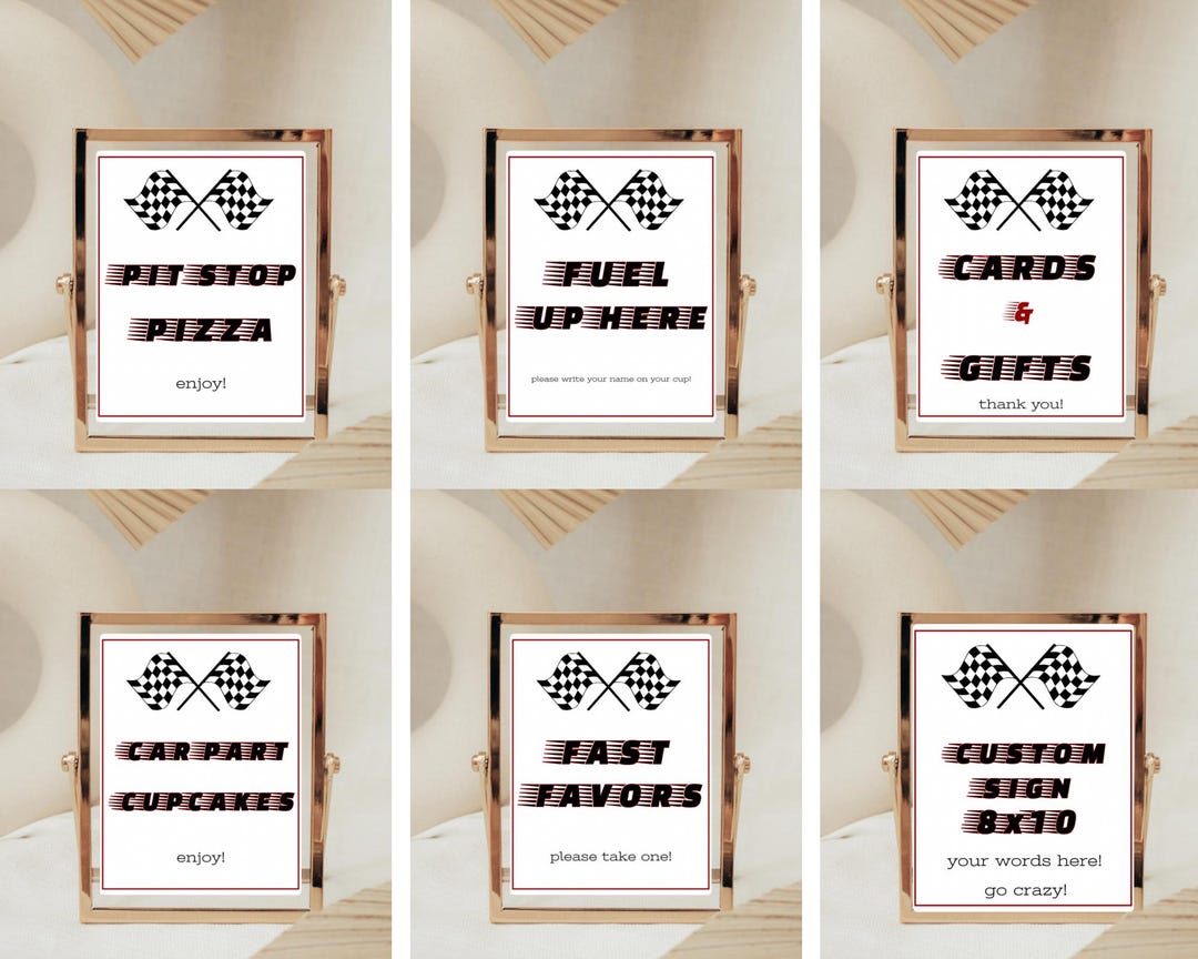 Need Four 4 Speed Race Car Birthday Party Sign Bundle Racing Favors ...