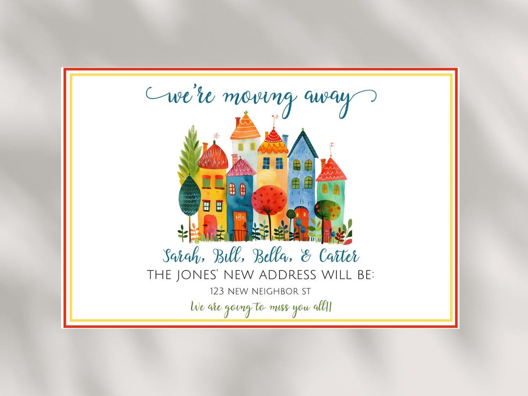 New Address Card Moving Announcement Moving Out Card We're Moving Away ...