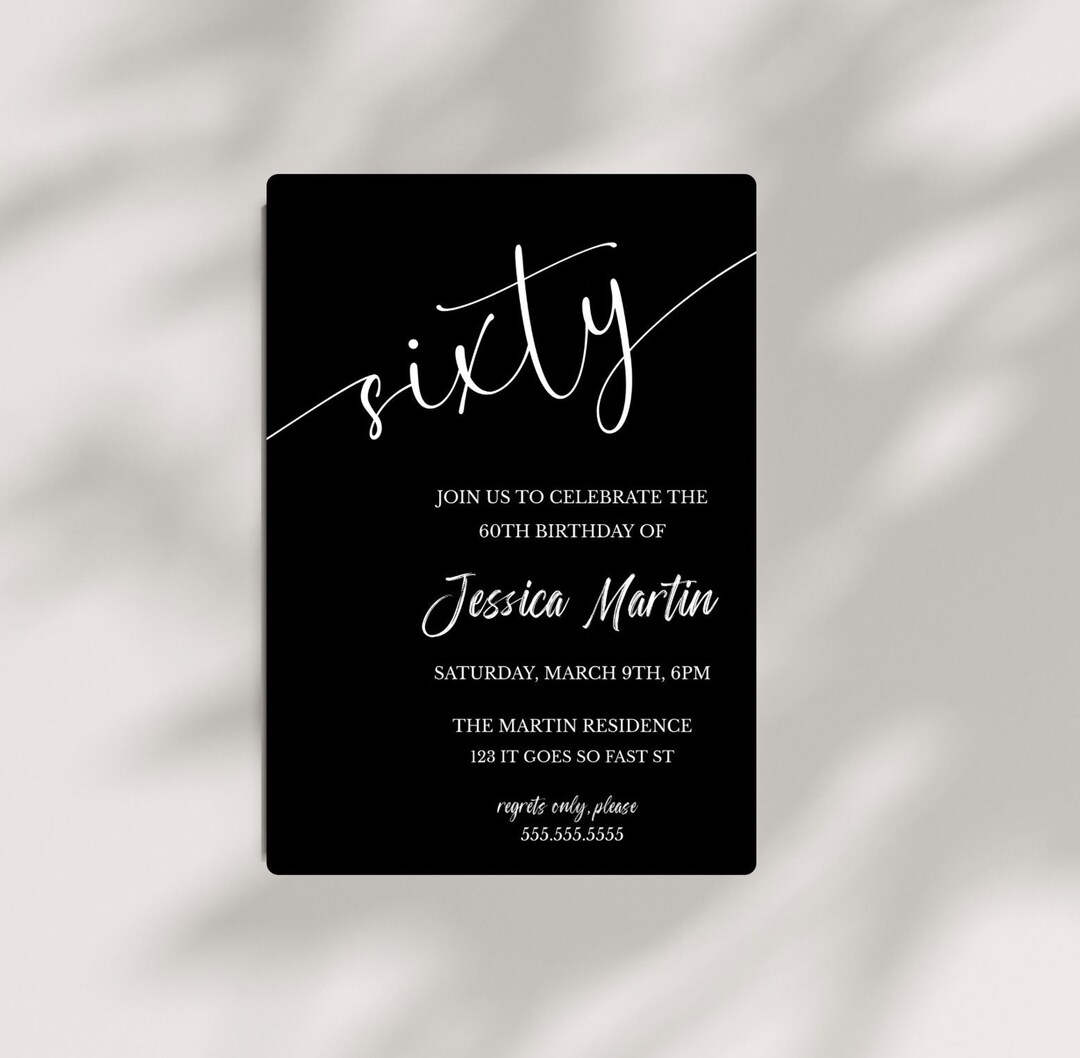 60th Birthday Party Invitation Sixtieth Birthday- Elegant Invitation ...