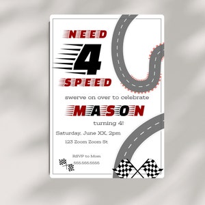 Need Four Speed Birthday Thank You Card- Race Car Birthday Thank You ...