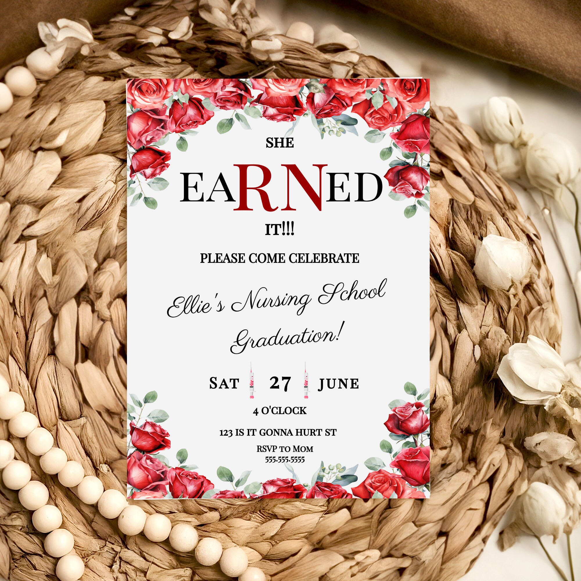 RN Graduation Invitation Template- Nursing Graduation Announcements ...