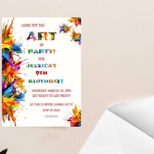 Artist Theme Party Girl's Birthday Invitation Paint Splatter Splatter ...
