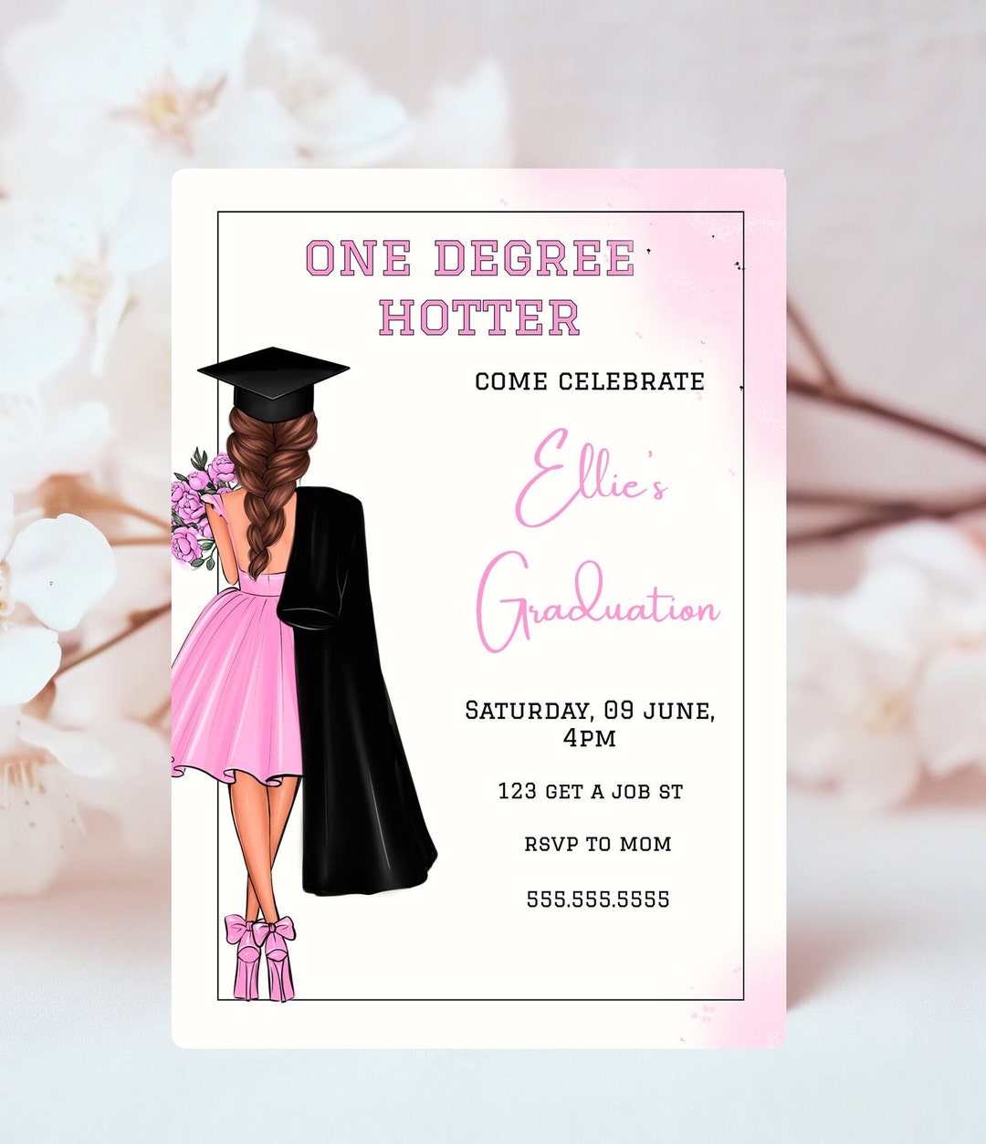 One Degree Hotter Grad Announcement Brown Hair Girl Girly Graduation ...