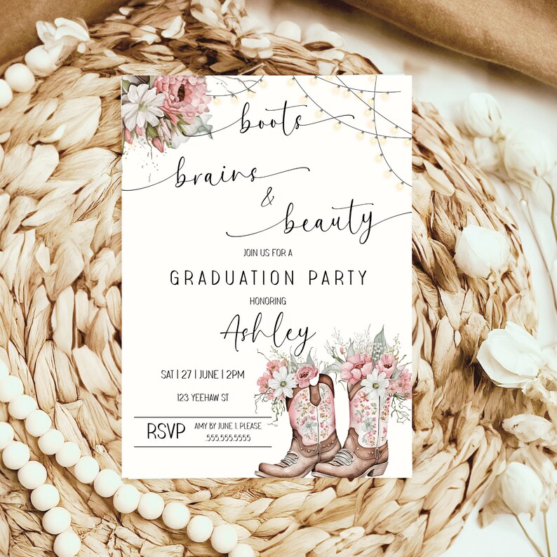 Girl Western Invitation for Graduation Country Graduation Party Pink ...