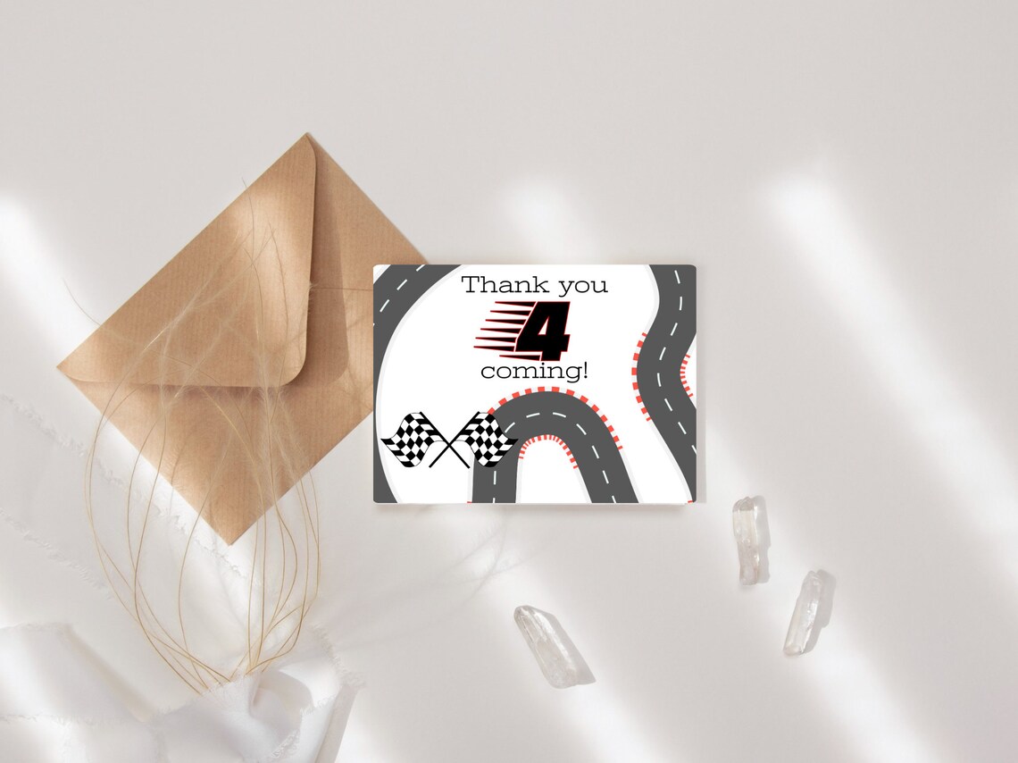 Need Four Speed Birthday Thank You Card- Race Car Birthday Thank You ...