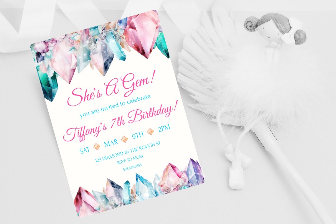 Gems Birthday Invite- She's A Gem Party- Crystal Birthday Party ...