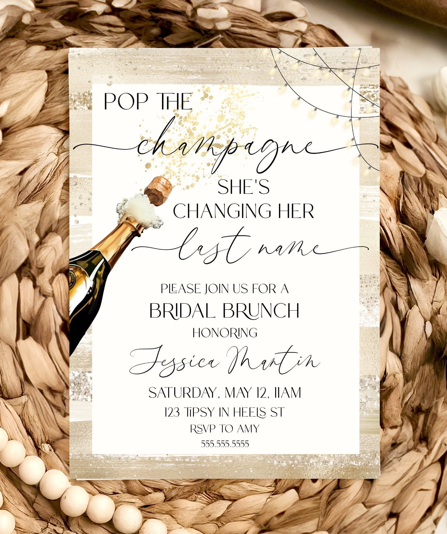 Pop the Champagne She's Changing Her Last Name Invitation Bridal Brunch ...