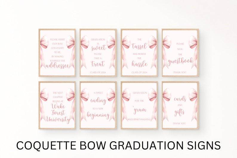Coquette Bow Pink Graduation Party Signs- Pink Graduation Party Decor ...