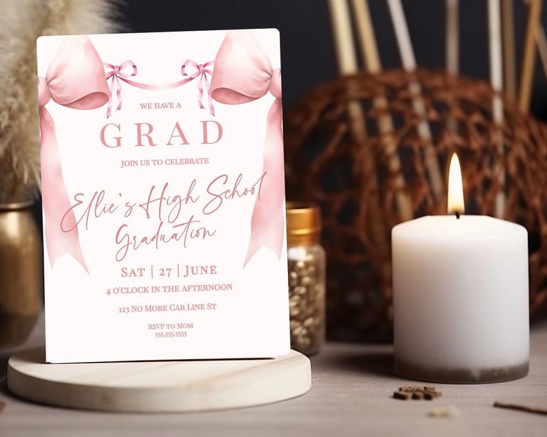 Coquette Bow Pink Graduation Invitation Coquette Graduation Class of ...