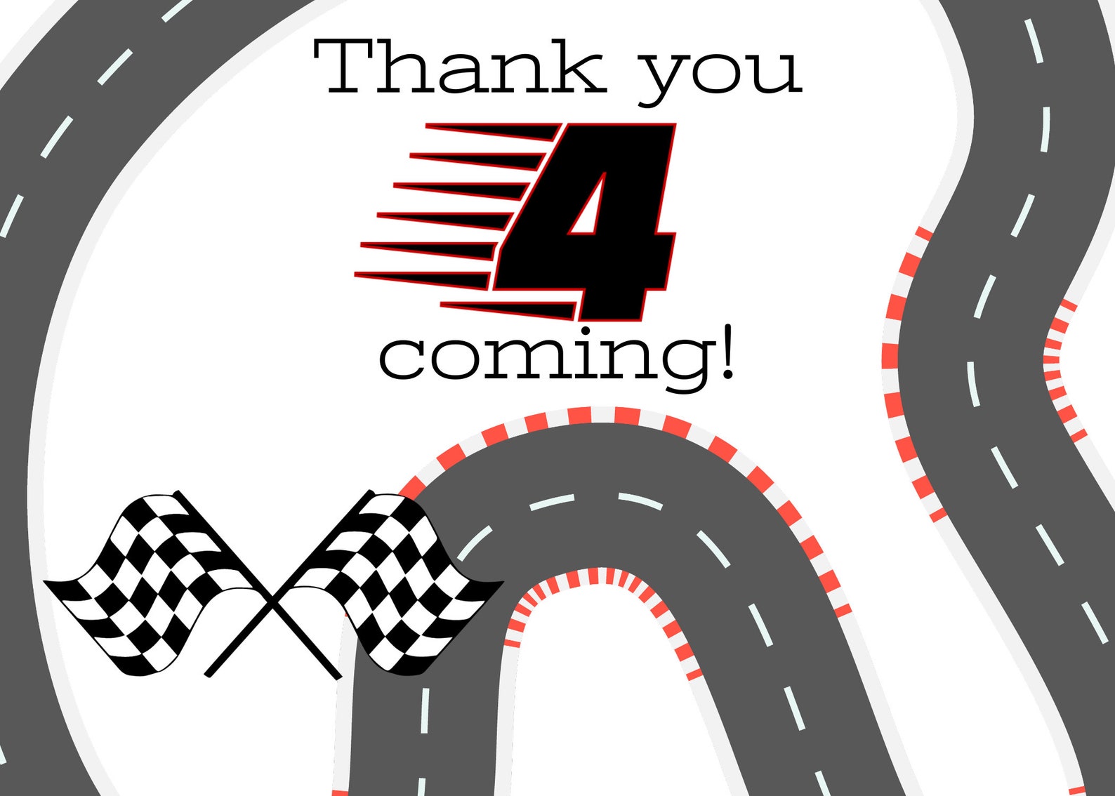 Need Four Speed Birthday Thank You Card- Race Car Birthday Thank You ...