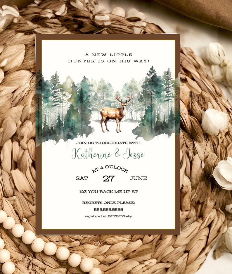 Hunting Baby Shower New Little Hunter Invitation Template, Deer Hunting ...