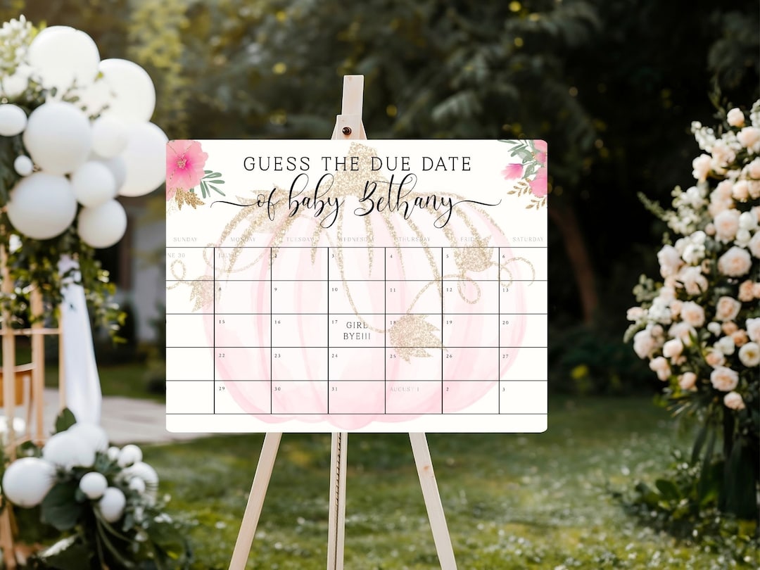 Pink New Little Pumpkin on the Way Guess the Due Date Sign Guess Baby's ...