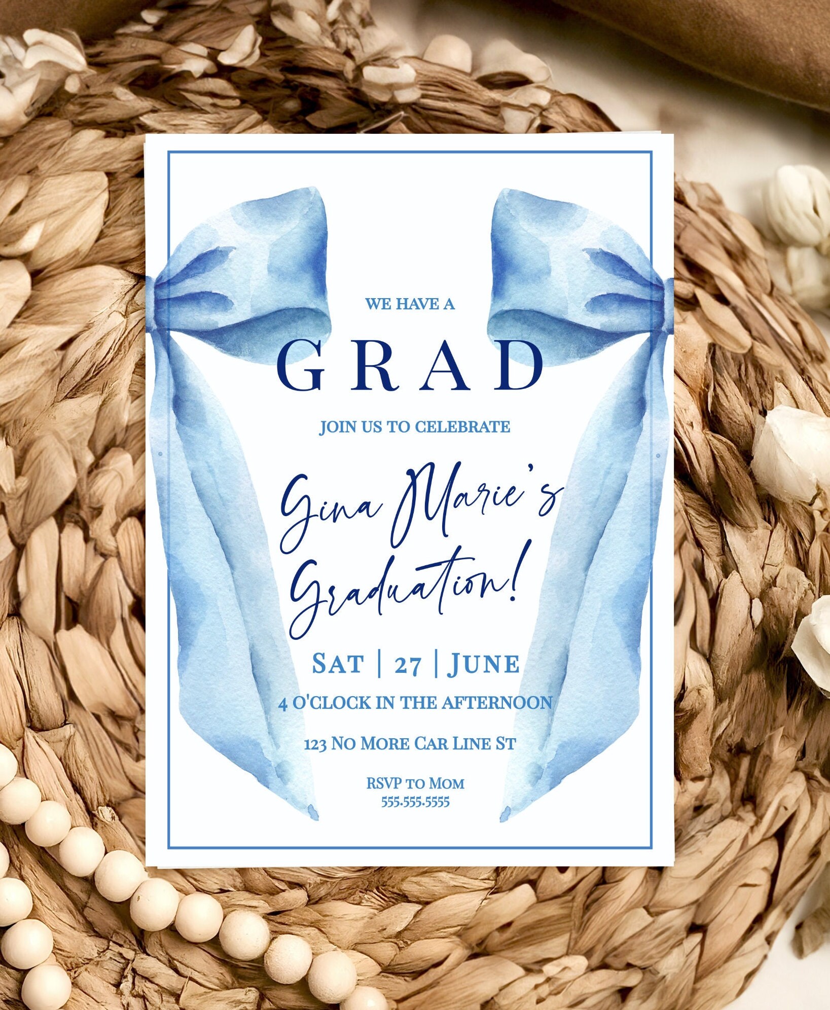 Blue Coquette Bow Graduation Invitation Coquette Graduation Class of ...