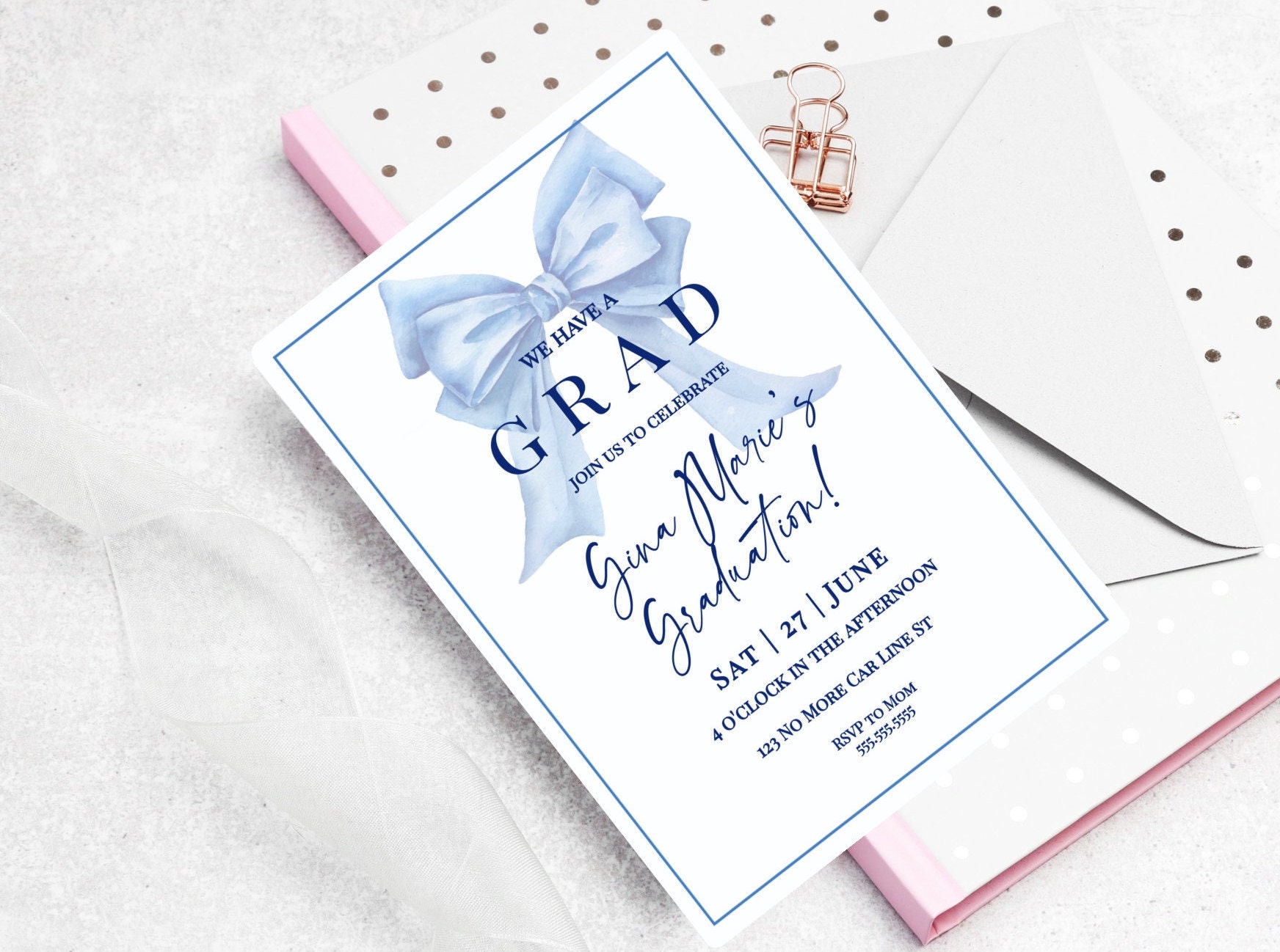 Coquette Bow Blue Graduation Invitation- Coquette Graduation- Class of ...
