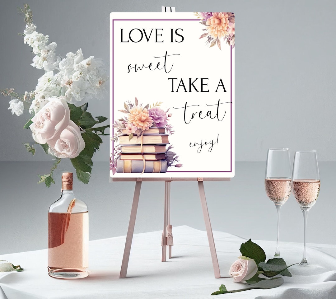 A New Chapter Purple Floral Book Sign Love is Sweet Library Theme ...
