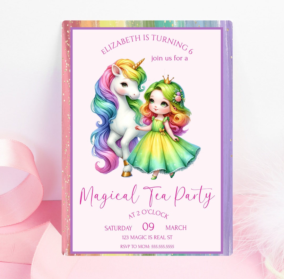 Magical Tea Party Invitation Template Enchanted Tea Party Sixth Birthday Unicorn Birthday ...