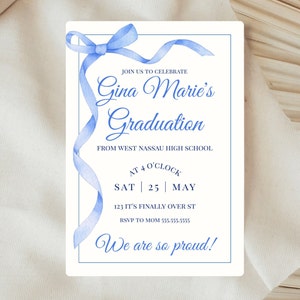 Blue Coquette Bow Graduation Invite Class of 2025 Grad Party Invitation ...