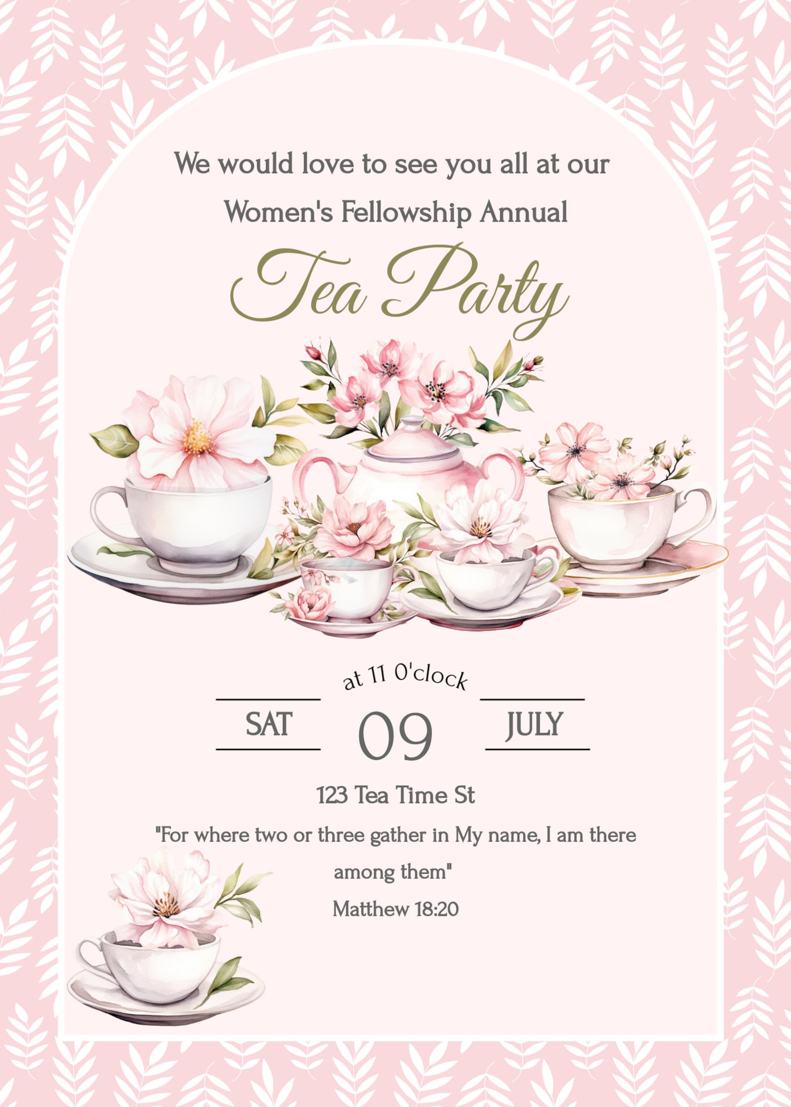 Women's Ministry Tea Party Invitation- Women's Bible Study- Tea ...