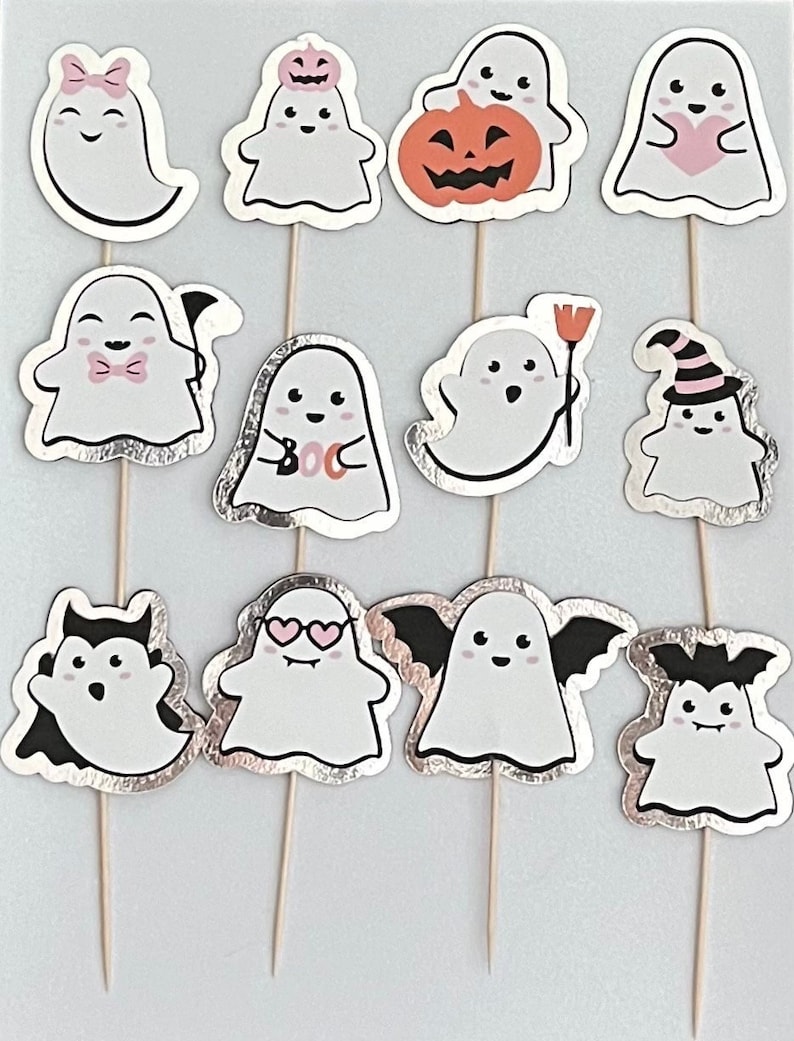 Cute Ghost Cupcake Toppers Girly Halloween Ghost Party Decor Custom ...