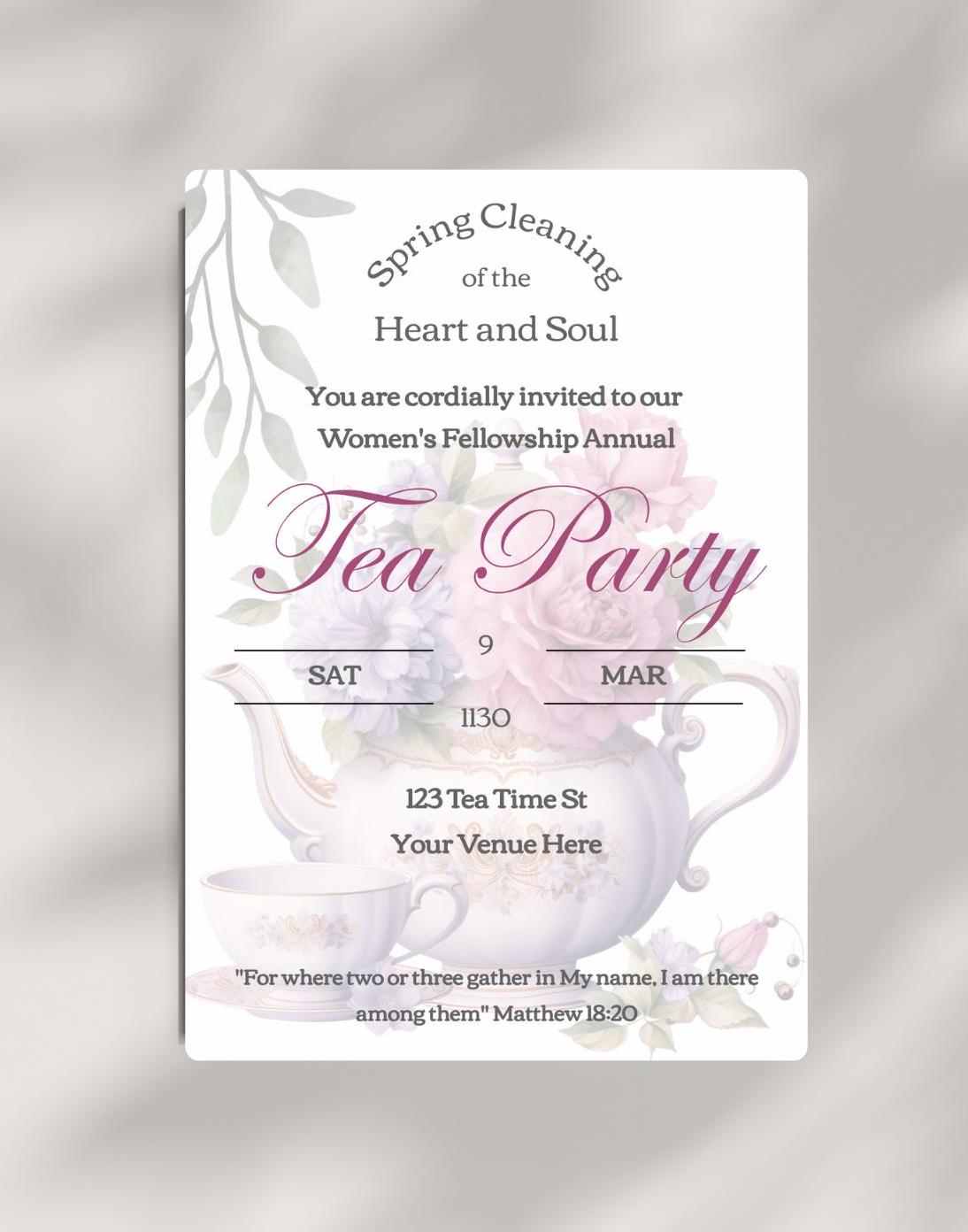 Women's Ministry Tea Party Invitation- Women's Bible Study- Tea ...