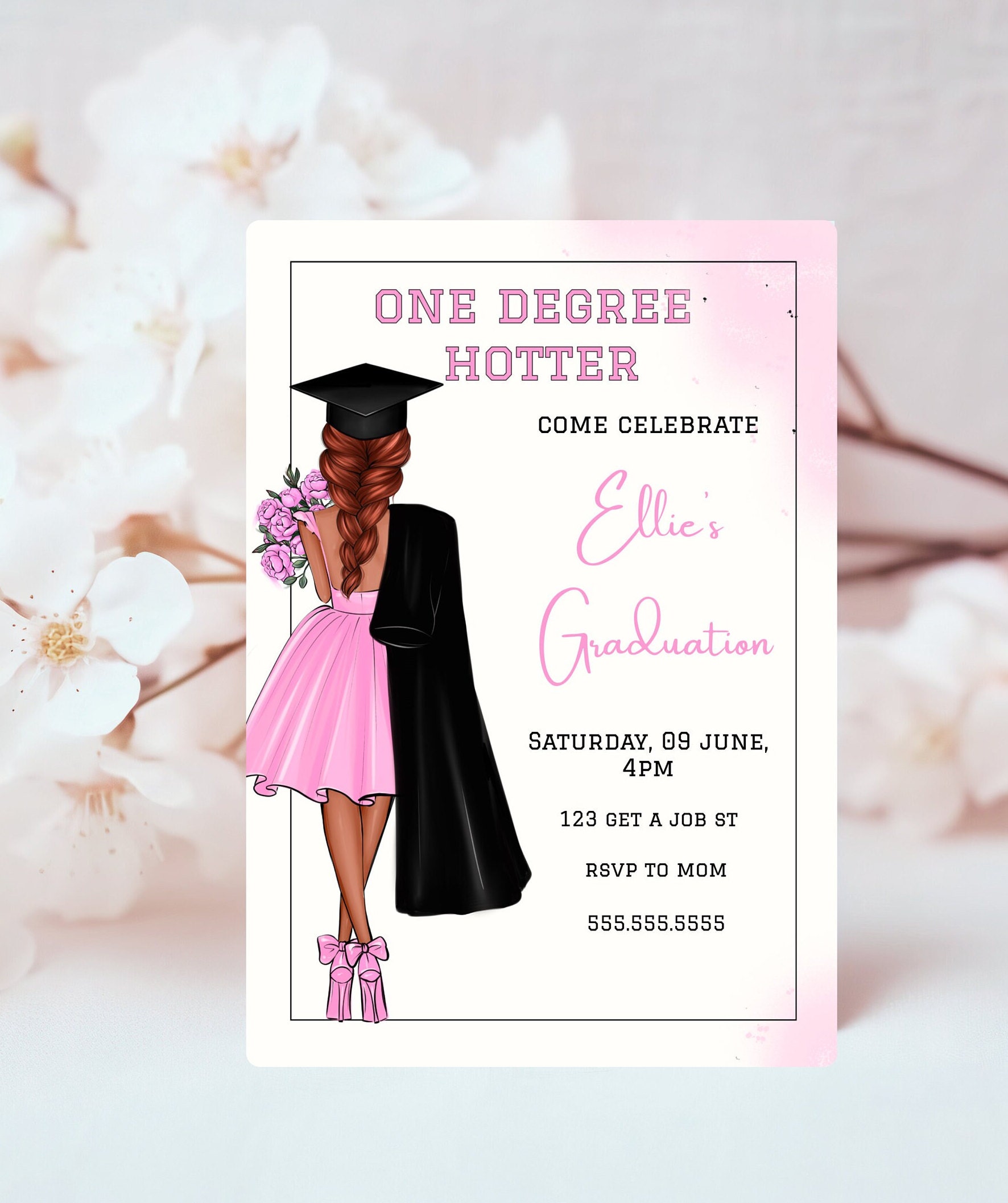 One Degree Hotter Grad Invite- Pink Graduation Invitation Digital ...
