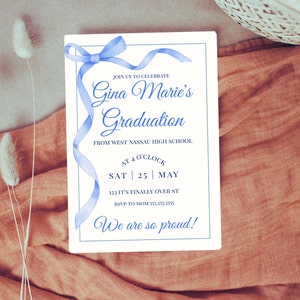 Blue Coquette Bow Graduation Invite Class of 2025 Grad Party Invitation ...