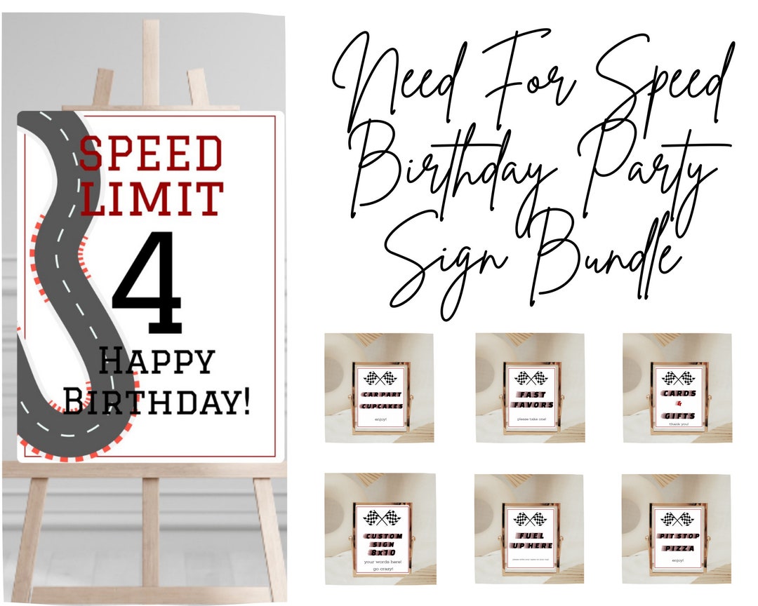 4th Birthday Need Four Speed Party Sign Bundle Racing Party Decor ...