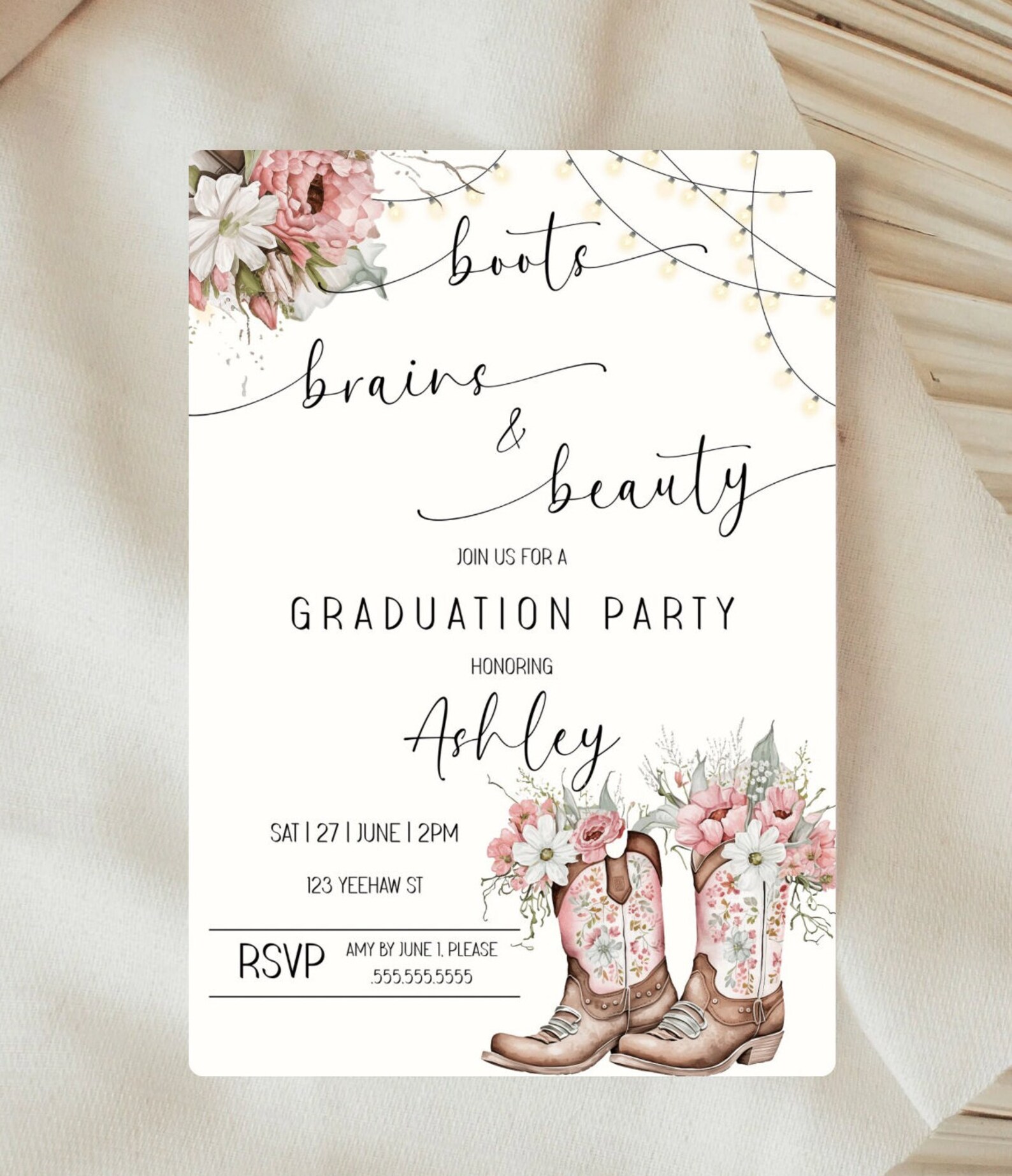 Girl Western Invitation for Graduation- Country Graduation Party- Pink ...