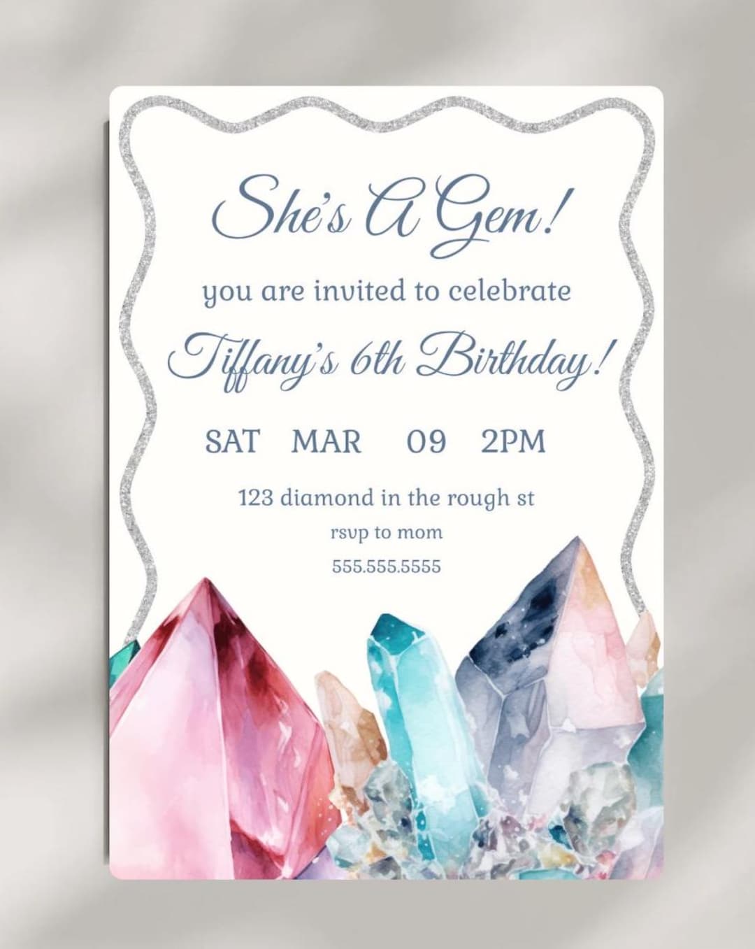 She's A Gem 6th Birthday Crystal Geode Invite- Geology Party- Gemstone ...