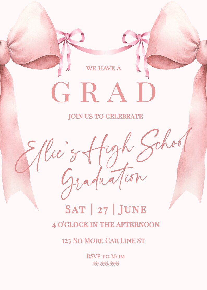 Coquette Bow Pink Graduation Invitation Coquette Graduation Class of ...