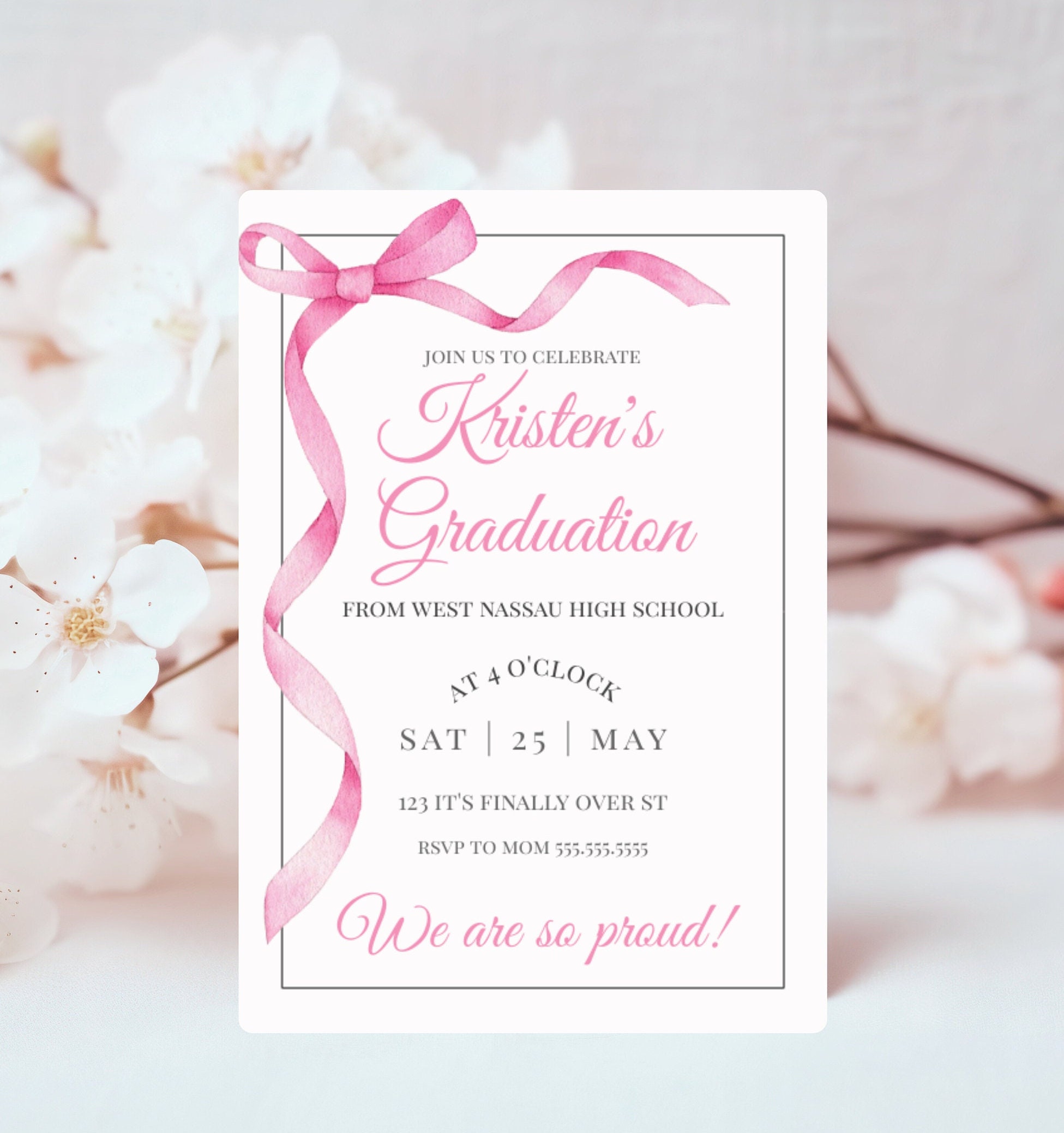 Coquette Graduation- Coquette Bow Pink Graduation Invitation- Class of ...
