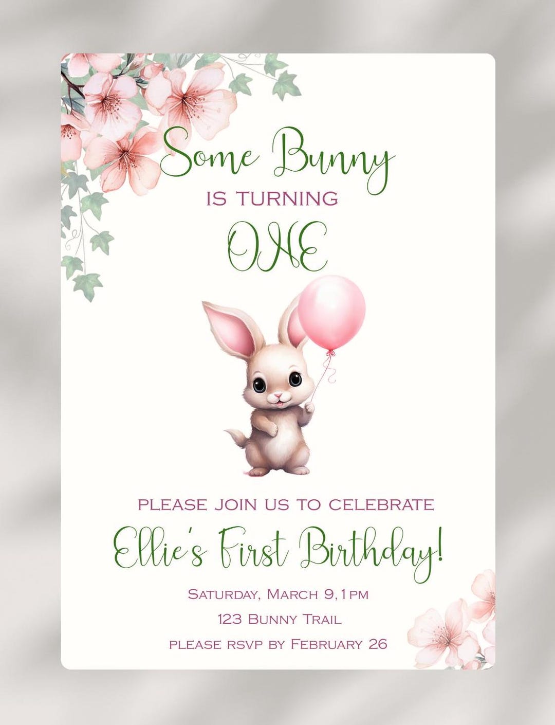 Bunny 1st Birthday Party Some Bunny is One Invitation Easter Bunny ...
