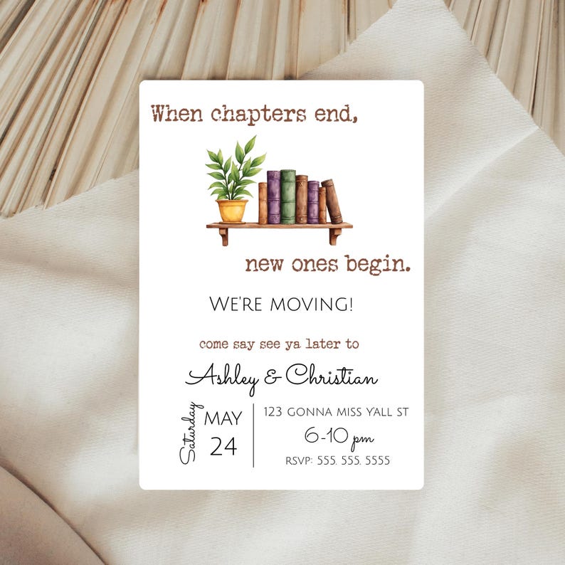 Going Away Party Farewell Moving Printable Invitation New Chapter ...