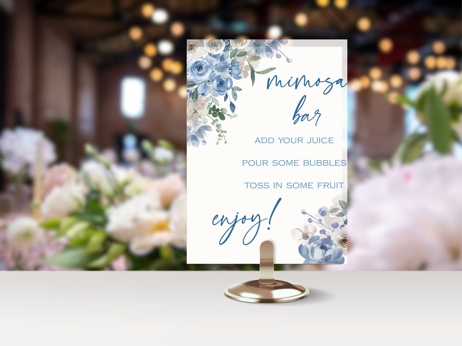 Blue Baby in Bloom Mimosa Bar Sign Printable Shower Decor, Dusty Blue ...