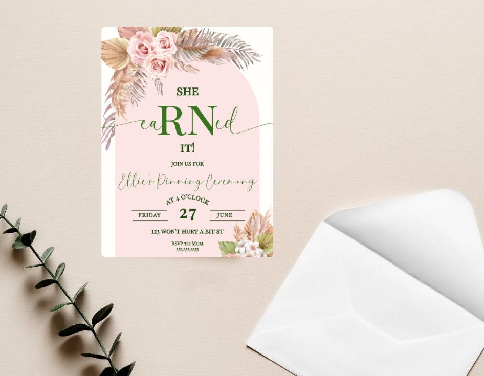 RN Grad Announcement Boho Nurse Graduation Invitations RN Class of 2024 ...