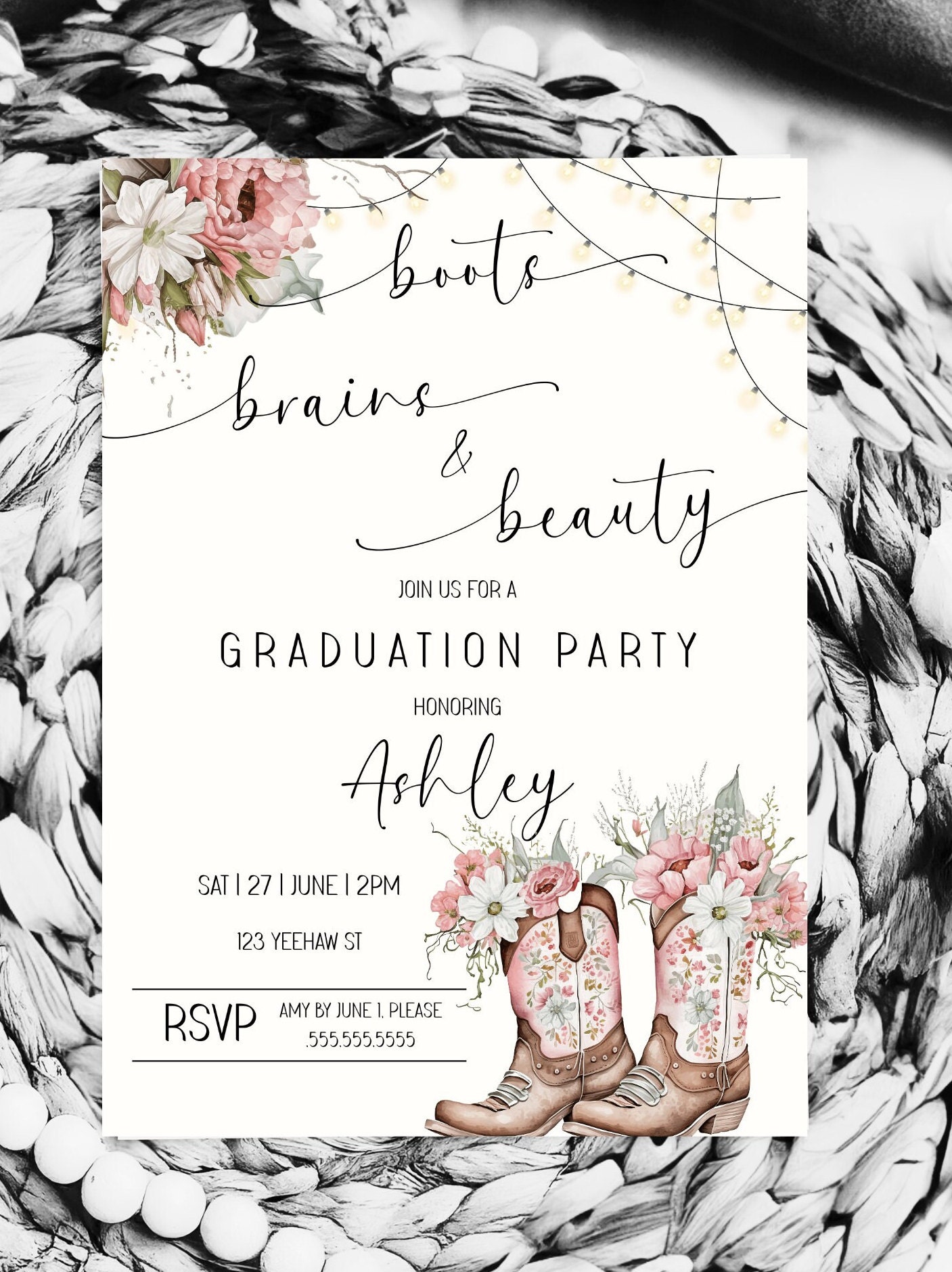 Girl Western Invitation for Graduation Country Graduation Party Pink ...